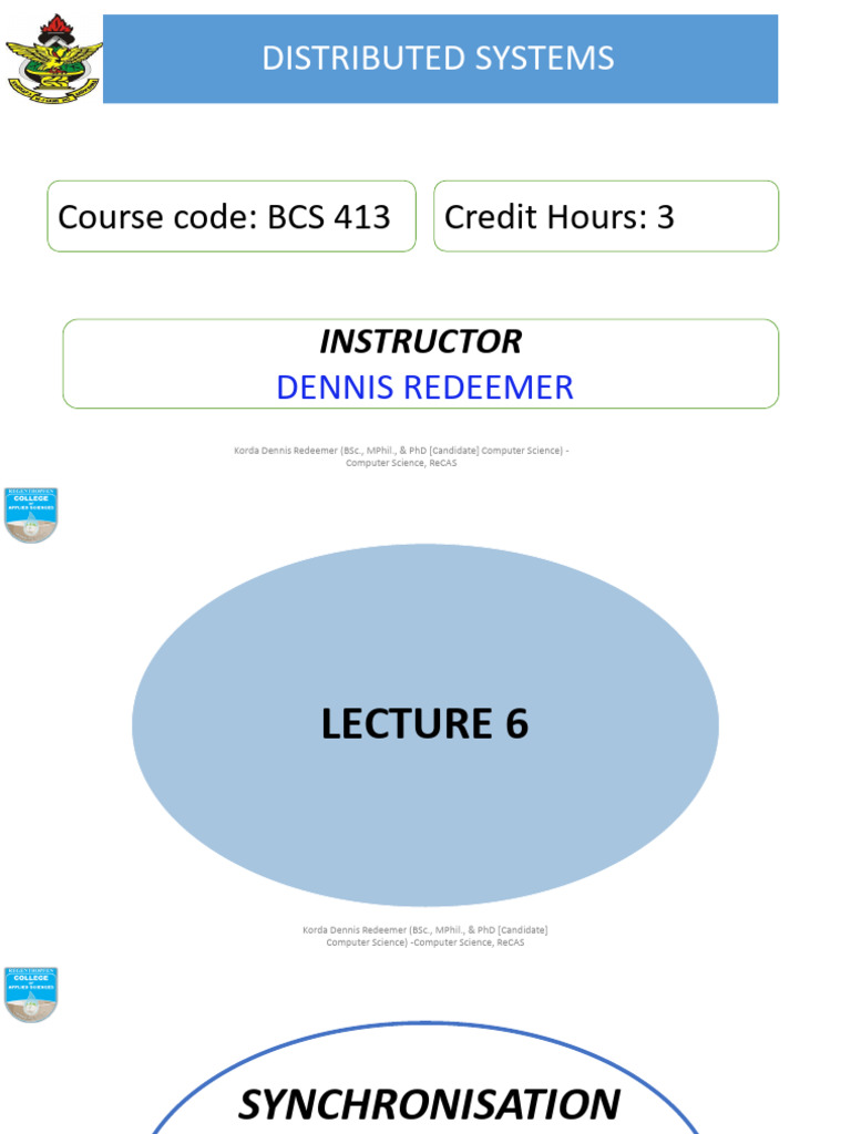 Bcs 413 Lecture6 Coordination Synchronization Pdf Distributed Computing Synchronization