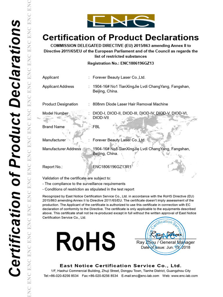 Forever Beauty-808-RoHS Certification of Product Declarations | PDF | Justice | Crime & Violence