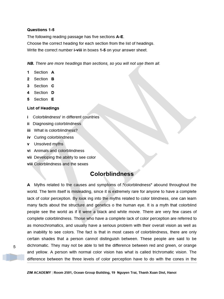 IELTS Academic Reading Sample 106 - Colorblindness | PDF | Color | Vision