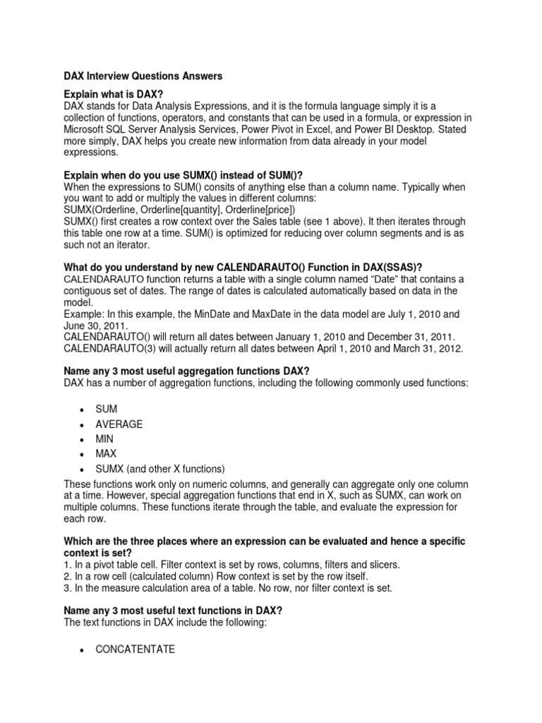 DAX Interview Questions 1697470822 | PDF | Databases | Data