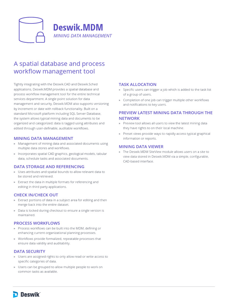 Deswik - MDM Module Summary | PDF | Databases | Software