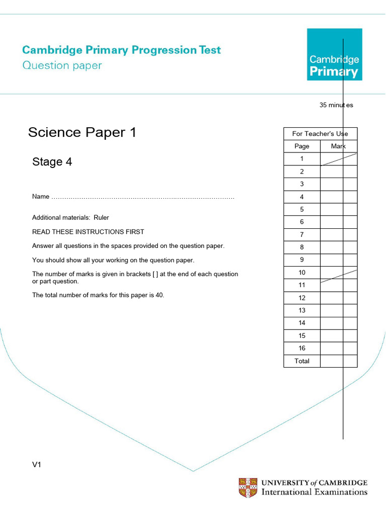 Primary Progression Test Stage 4 Science Paper 1 | PDF | Water