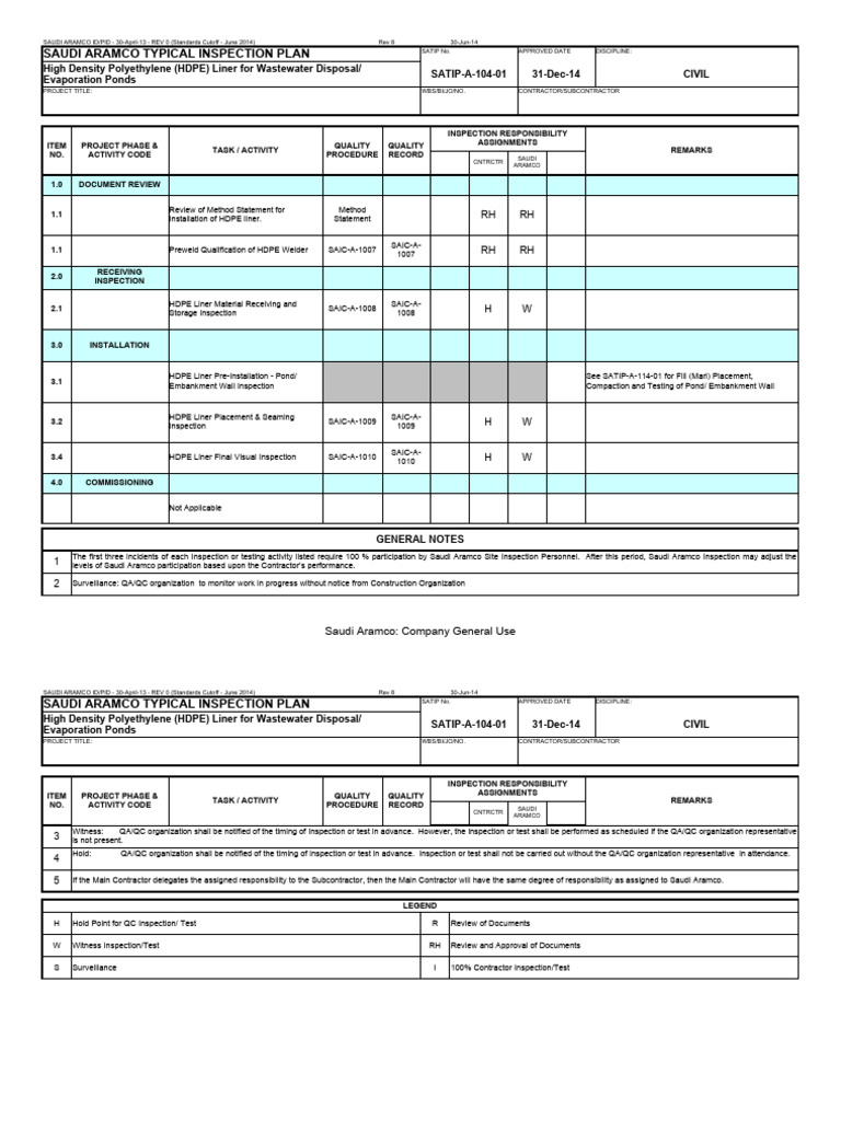 SATIP-A-104-01 Rev 8high Density Polyethylene (HDPE) Liner For ...
