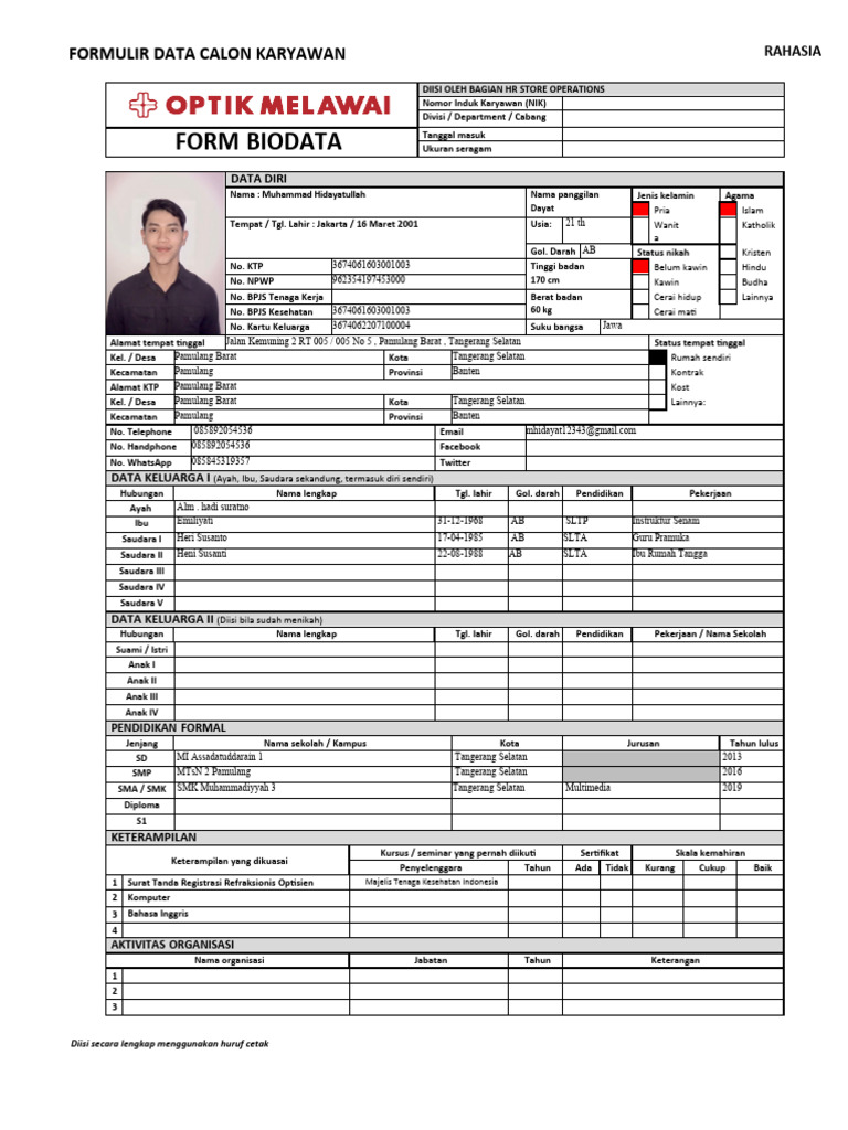 Form - Biodata Store - v.2.1 | PDF