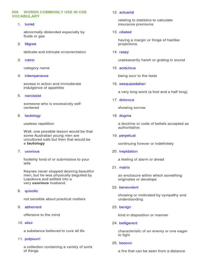 500 Common English Vocabulary Words | PDF