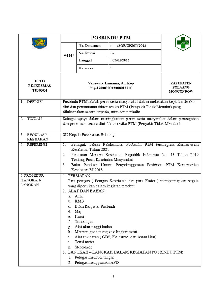 4.5.1.d 2) SOP POSBINDU PTM | PDF | Kesehatan Holistik | Sains & Matematika