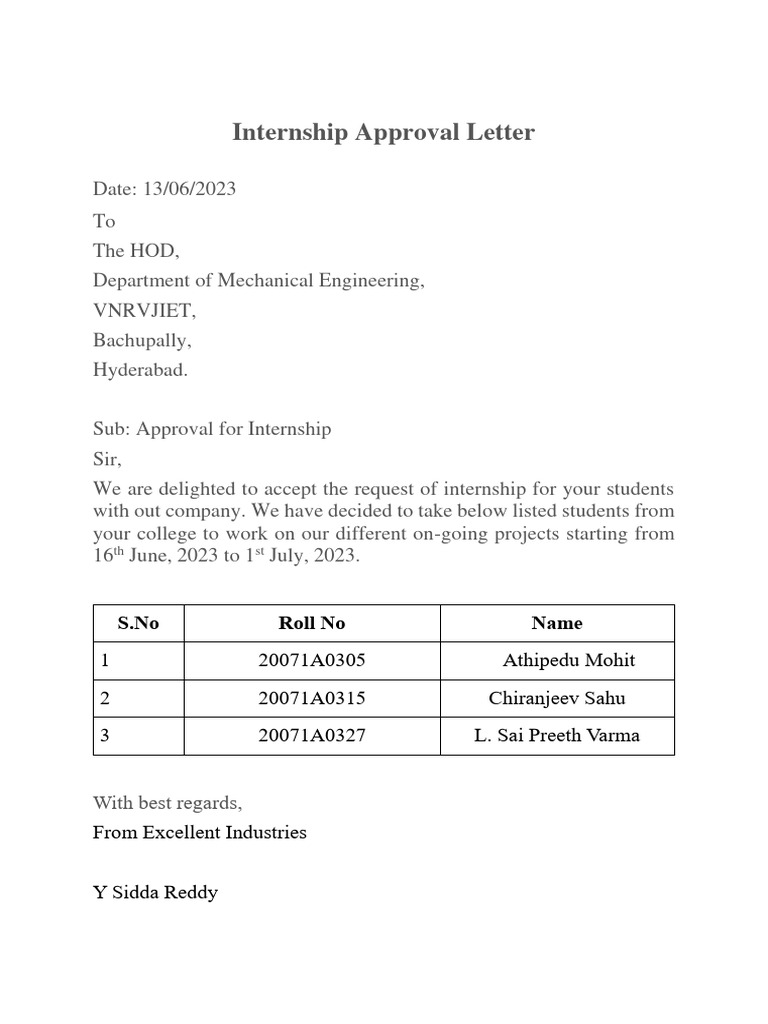 Internship Approval Letter | PDF | Career & Growth | Business