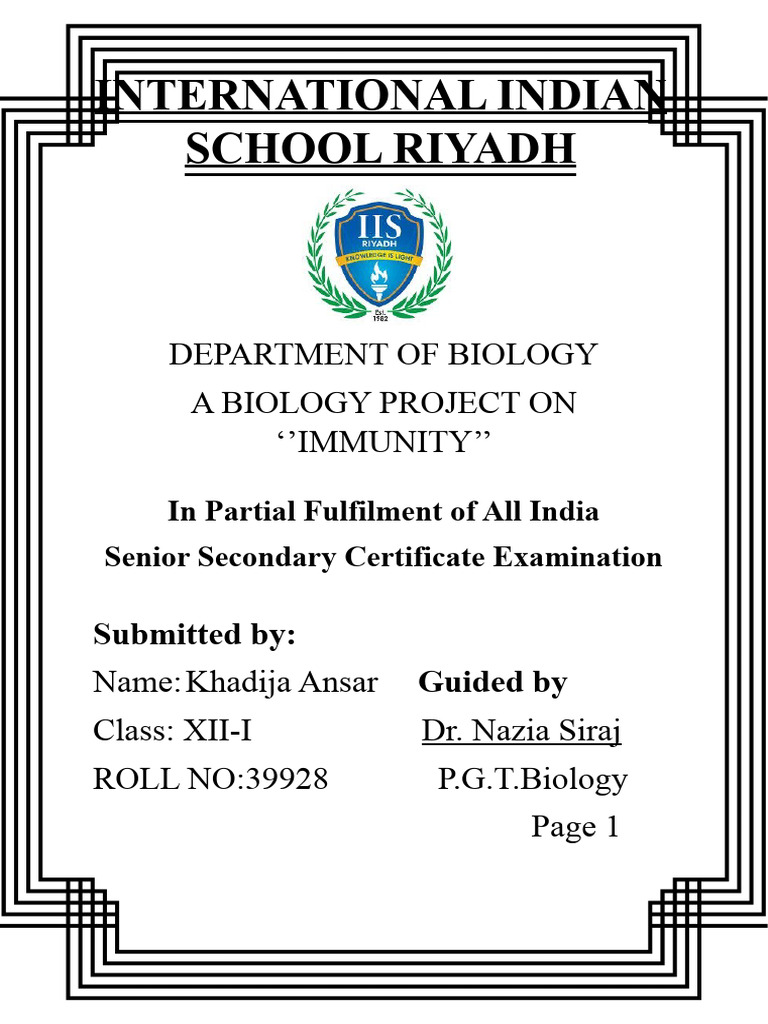 Bio Project On Immunity Class 12 | PDF | Immune System | Adaptive ...