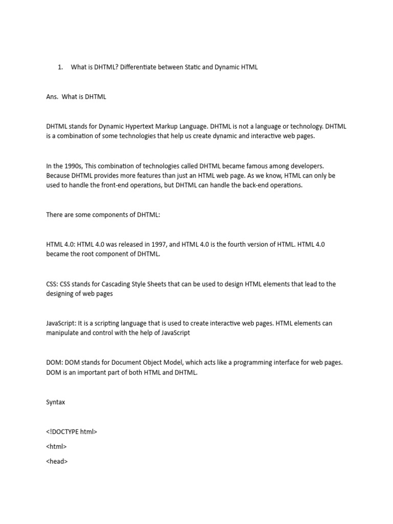 Web Technology Pyq Part 2 | PDF | Dynamic Web Page | Dynamic Html