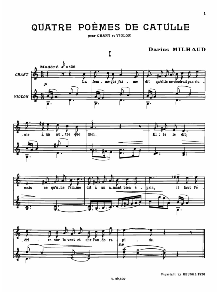 PMLUS04132-Milhaud - Quatre Poemes de Catulle | PDF