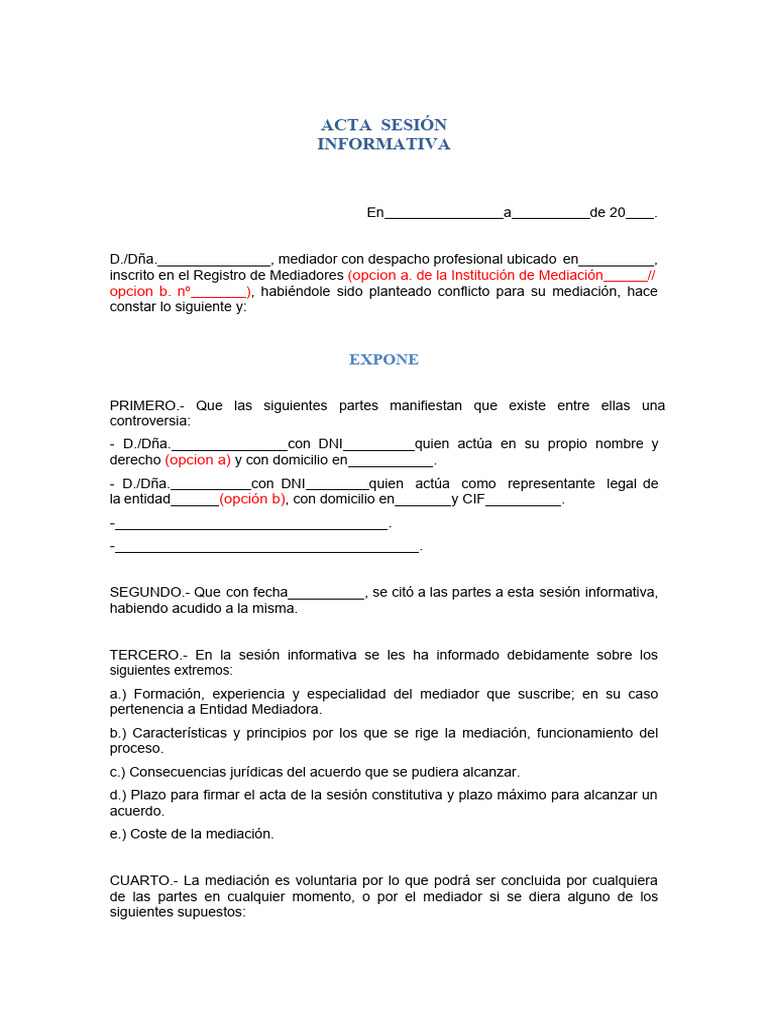 Acta Sesión Informativa Mediacion España | PDF | Mediación | Gobierno