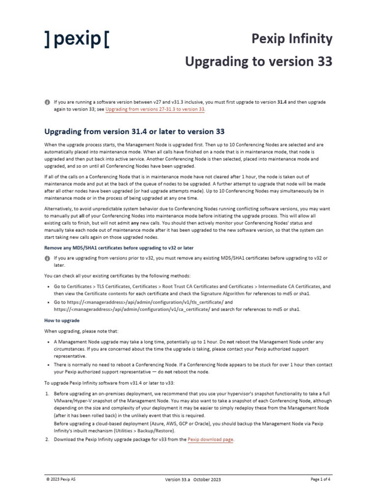 Summary of How To Upgrade Pexip Infinity Software From Older Versions ...