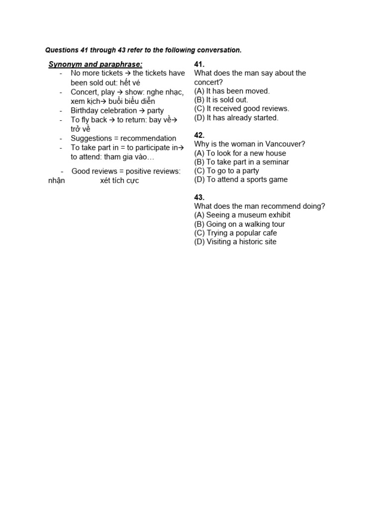 Synonym and Paraphrase:: Questions 41 Through 43 Refer To The Following ...