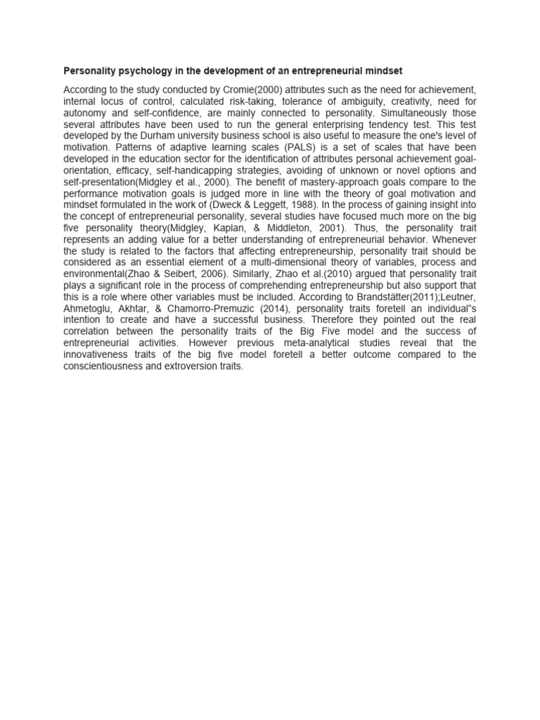Personality Psychology in The Development of An Entrepreneurial Mindset ...