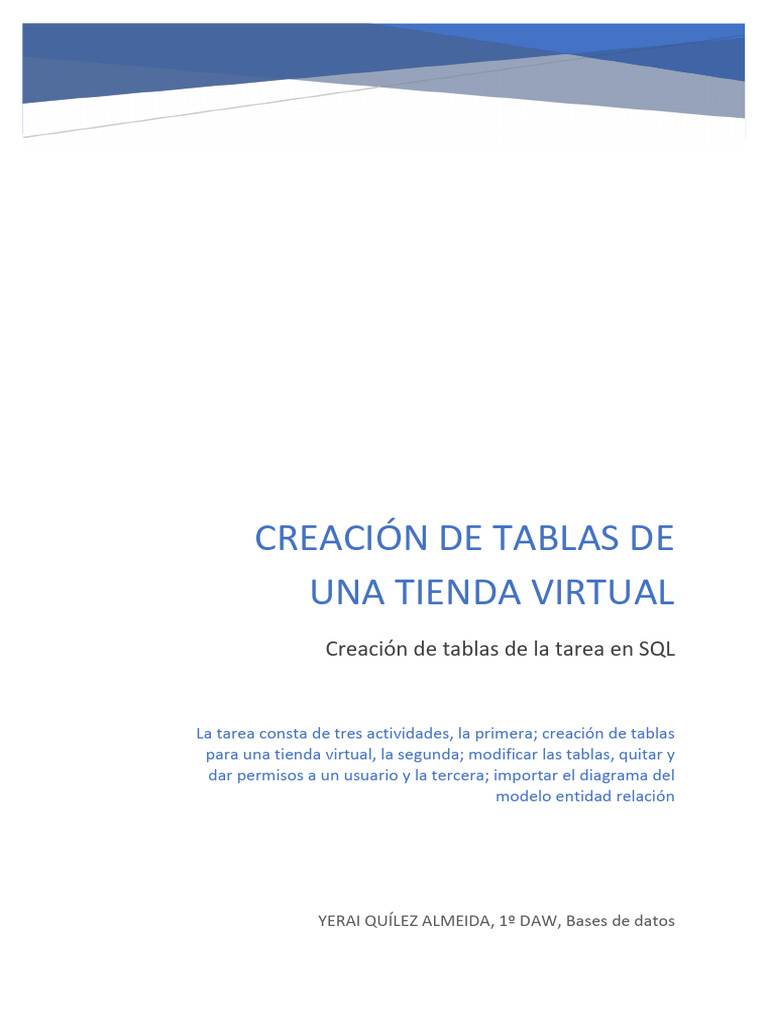 Tablas SQL para Tienda Virtual | PDF | Software de gestión de datos ...