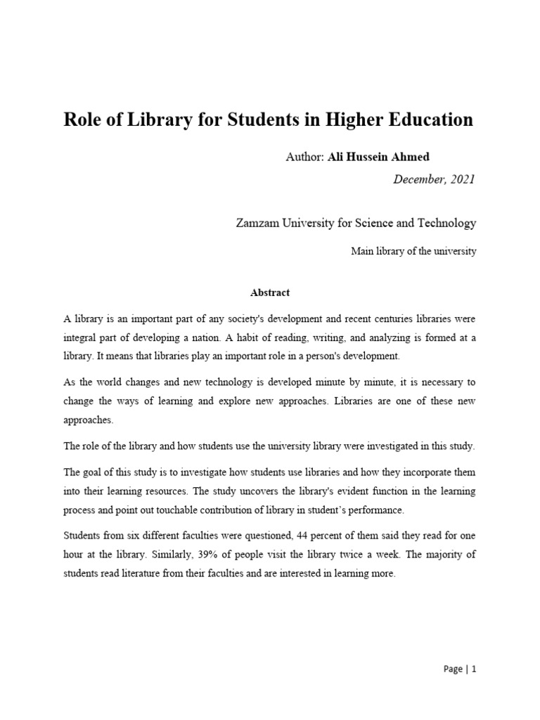 Roleof Libraryfor Studentsin Higher Education | PDF | Libraries | Books