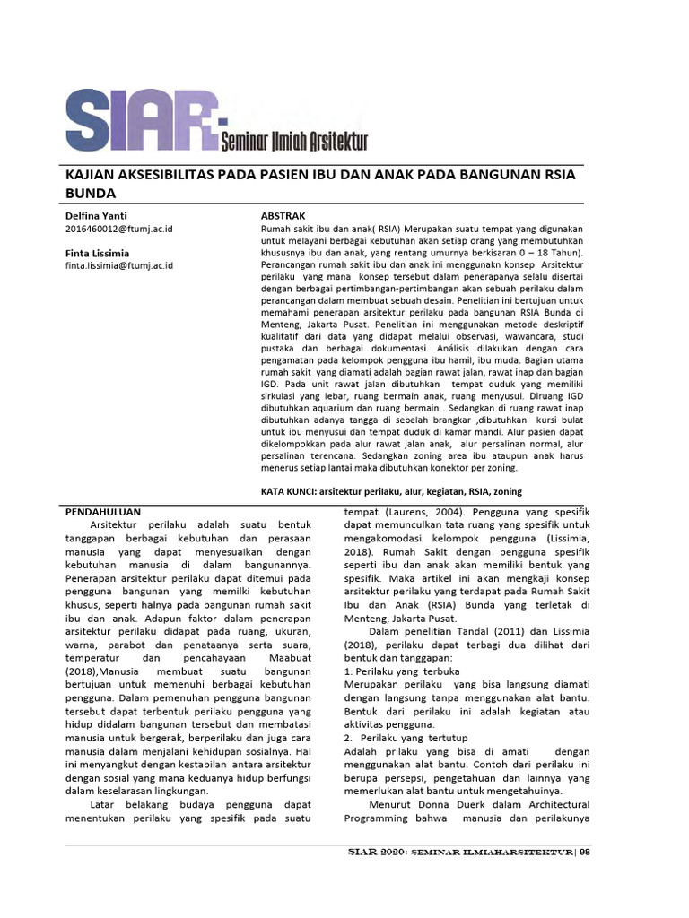 Kajian Aksesibilitas Pada Pasien Ibu Dan Anak Pada Bangunan Rsia | PDF | Pengembangan Diri ...