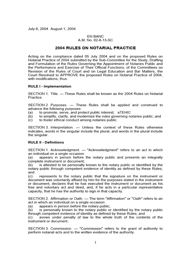 Rules On Notarial Practice of 2004 | PDF | Notary Public | Seal (Emblem)