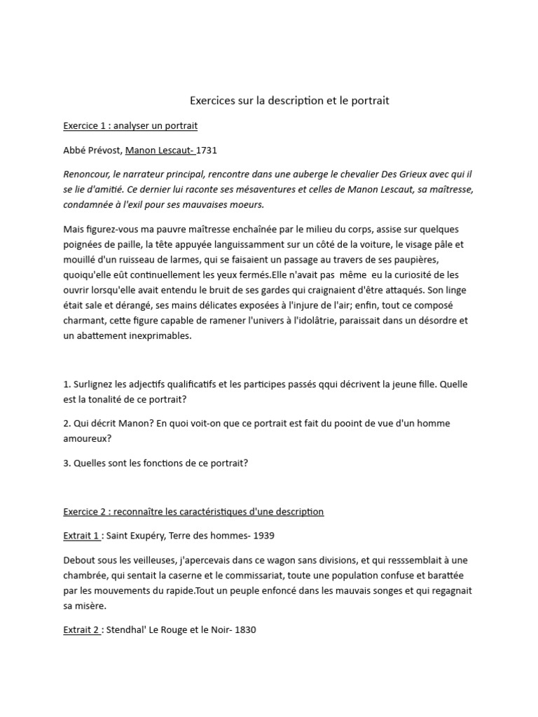 Analyse de Portraits et Descriptions Littéraires | PDF | Romans