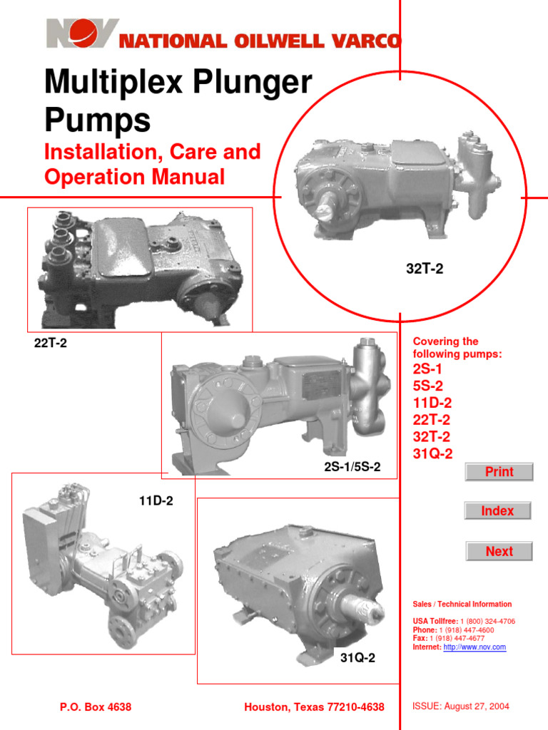2S 5S 11D 22T 32T 31Q Multiplex Plunger Pumps Manual | PDF | Pump | Valve