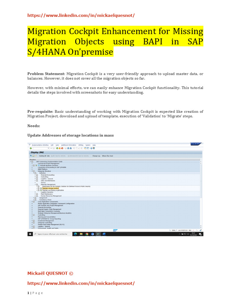 Migration Cockpit Enhancement For Missing Migration Objects Using BAPI in SAP S/4HANA On'premise ...