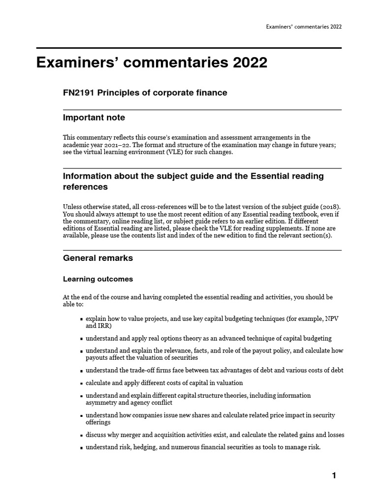 FN2191 Commentary 2022 | PDF | Dividend | Mergers And Acquisitions