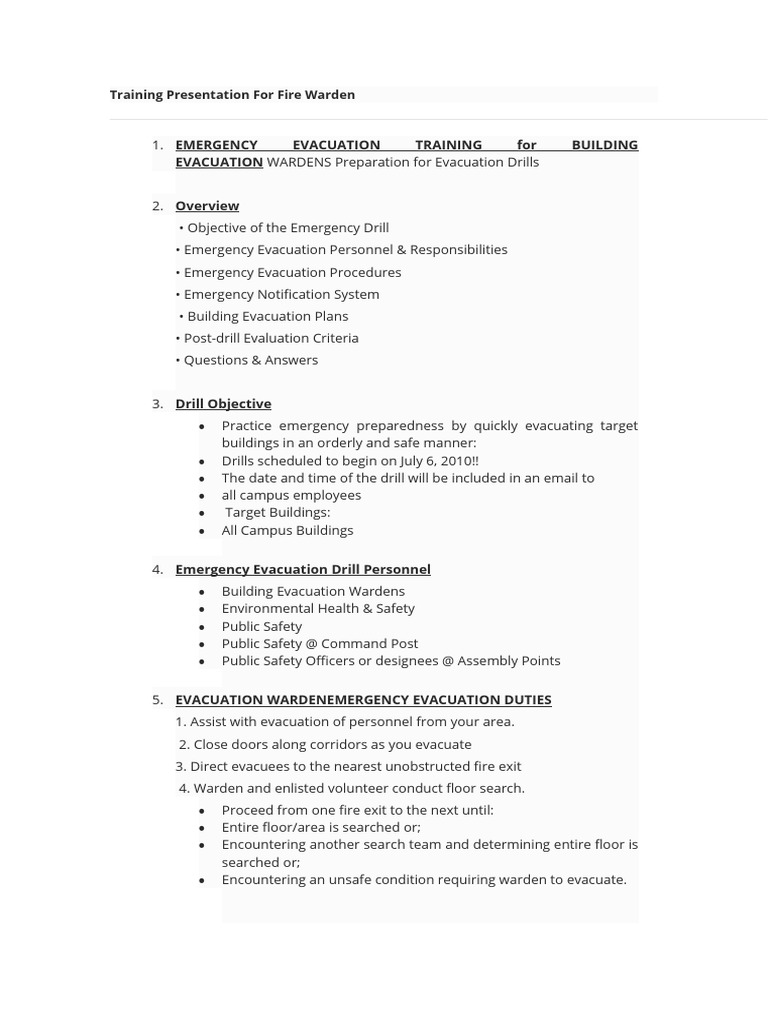 Fire Warden Emergency Training Guide | PDF | Emergency Evacuation ...