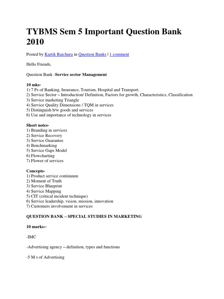 TYBMS Sem 5 Important Question Bank 2010 | PDF | Logistics | Corporate Social Responsibility