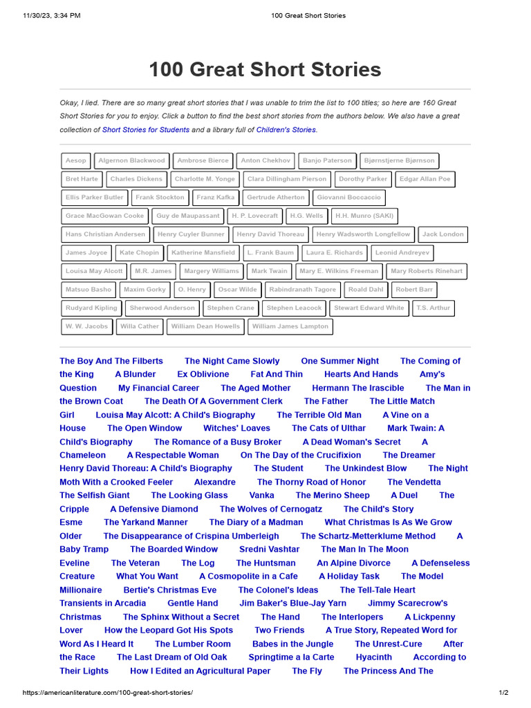 100 Great Short Stories | PDF | Short Stories