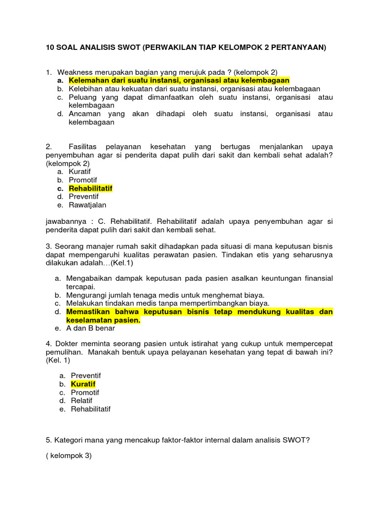 Soal dan Analisis SWOT Rumah Sakit | PDF | Kesehatan Holistik | Sains ...