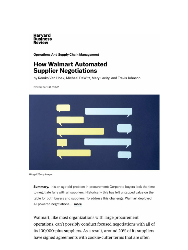 How Walmart Automated Supplier Negotiations | PDF