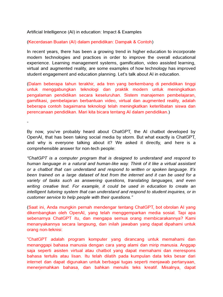 AI dalam Pendidikan: Dampak & Contoh | PDF | Karier & Perkembangan | Bisnis