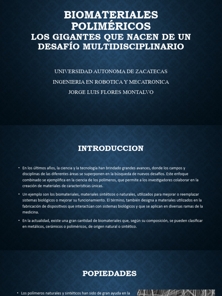 Biomateriales Poliméricos en Medicina | PDF | Polímeros | Biomaterial