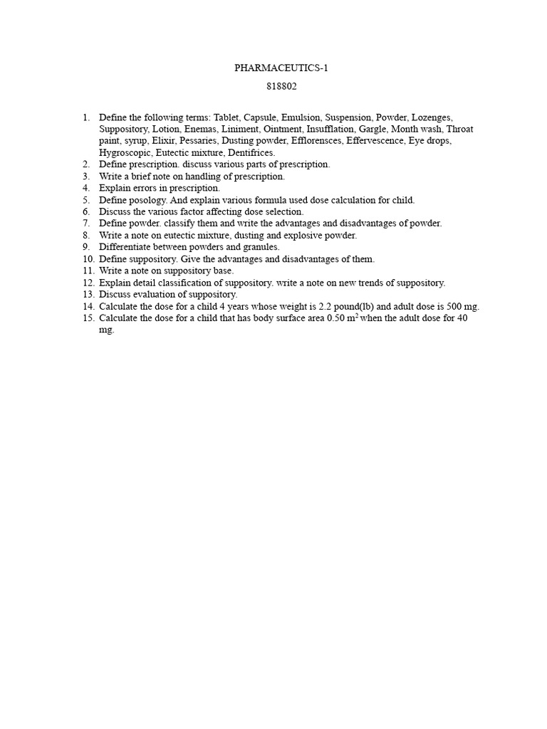 Pharmaceutics Assignment 12 | PDF