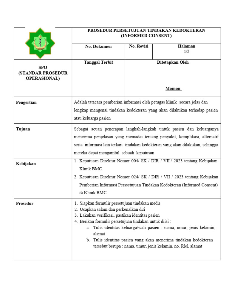 Prosedur Informed Consent Sop | PDF