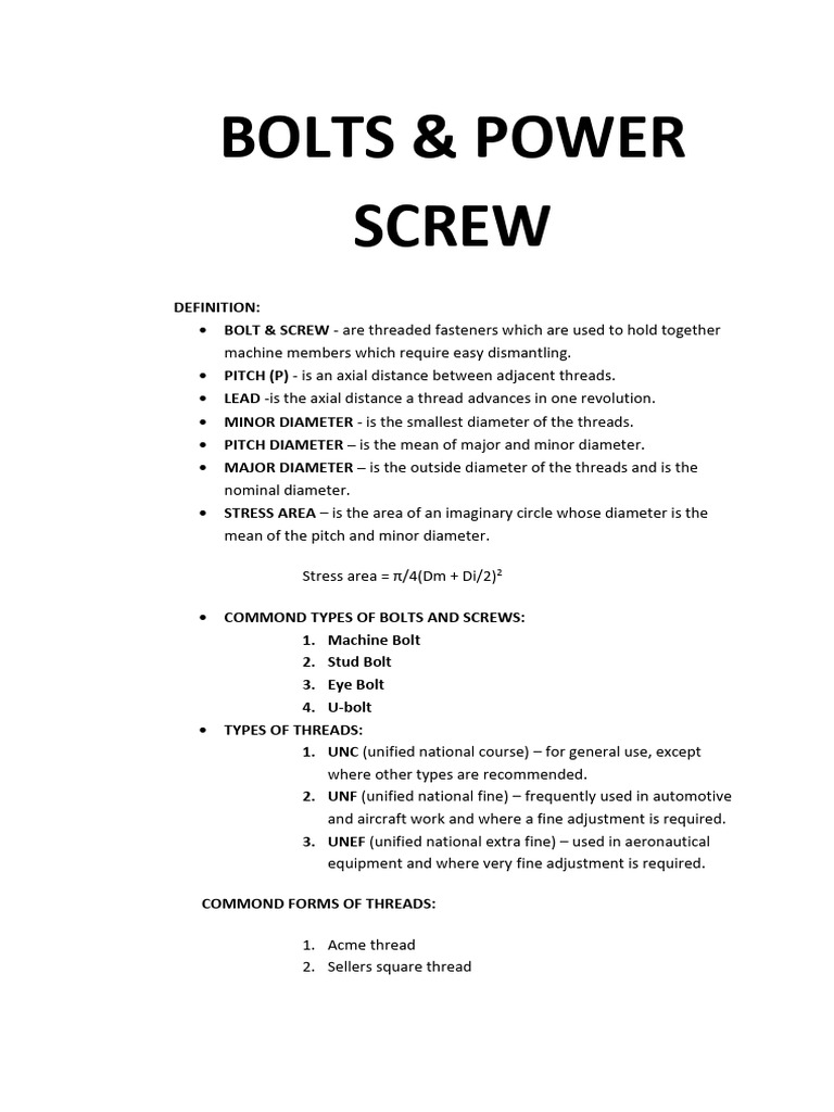 Bolts and Power Screw Lec Online Class | PDF | Screw | Machines