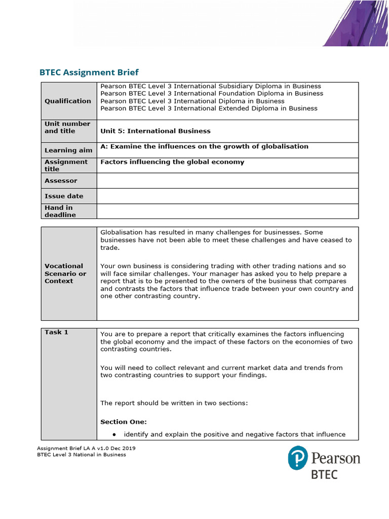 Unit 5 International Business Aab Learning Aim A Version 1 Dec 2019 Pdf Globalization Business