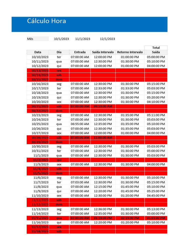 Planilha de Cálculo de Hora Excel | PDF