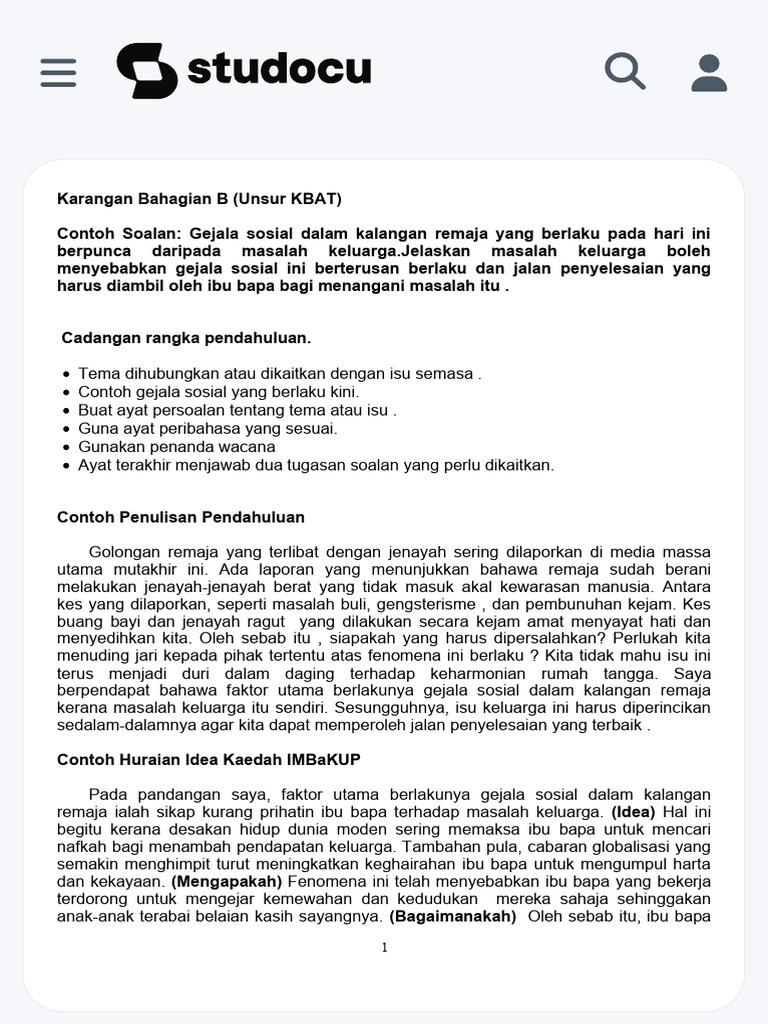 Karangan Bahagian B (Unsur KBAT) 2 - Karangan Bahagian B (Unsur KBAT) Contoh Soalan Gejala ...