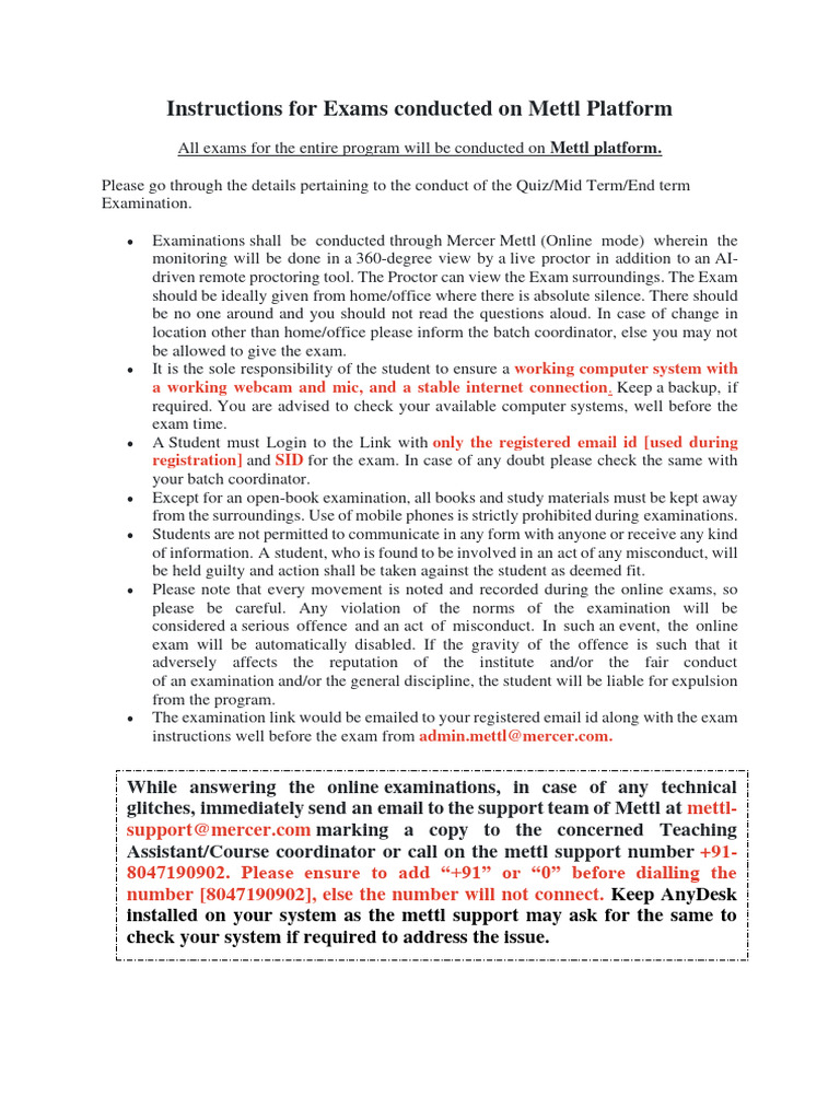 Mettl Exam Instructions and Guidelines | PDF | Computing
