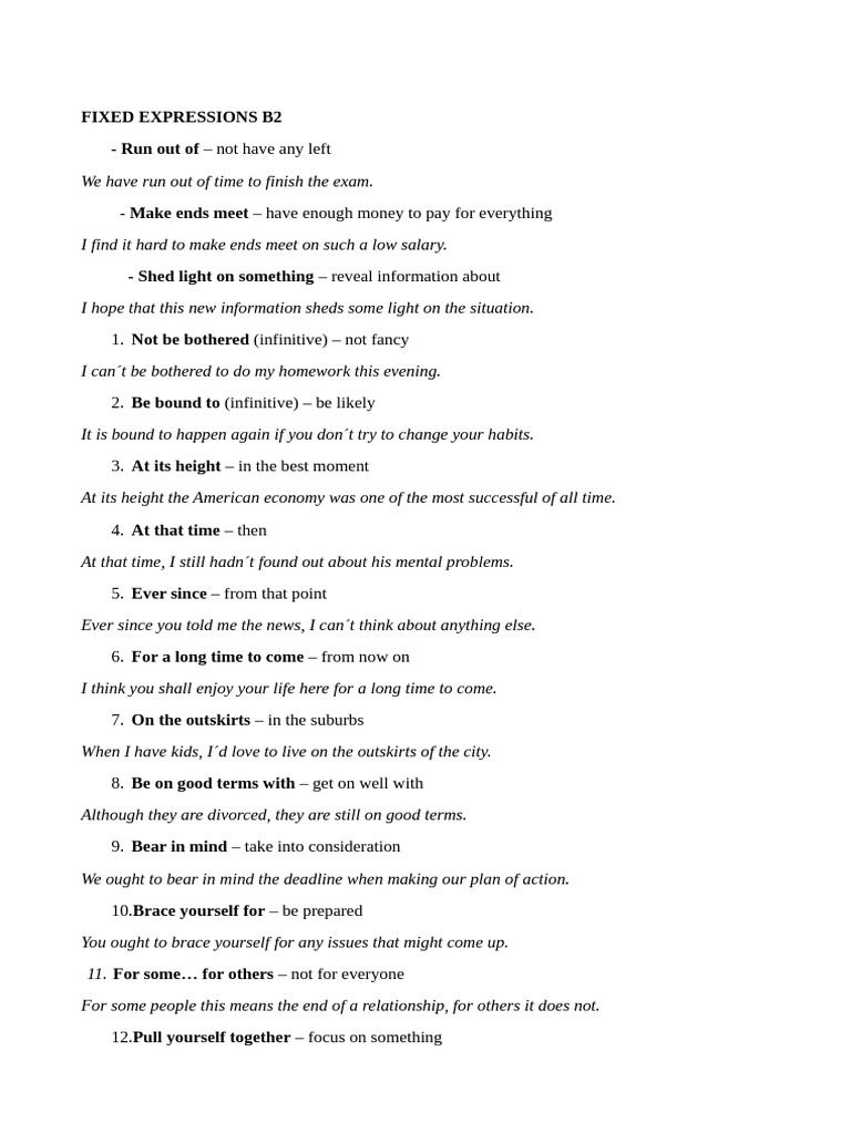 Fixed Expressions for B2 English | PDF | Language Arts & Discipline ...