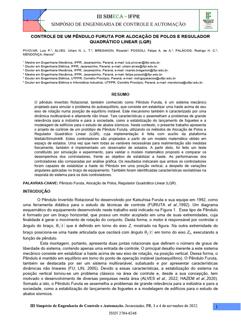Pêndulo Furuta - III Simeca - 2022 - Pivovar - Versão Final | PDF ...