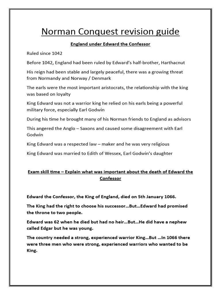 Norman Conquest Revision Guide | PDF | Middle Ages
