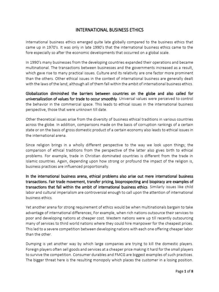 Chapter 3 INTERNATIONAL BUSINESS ETHICS | PDF | Business Ethics ...