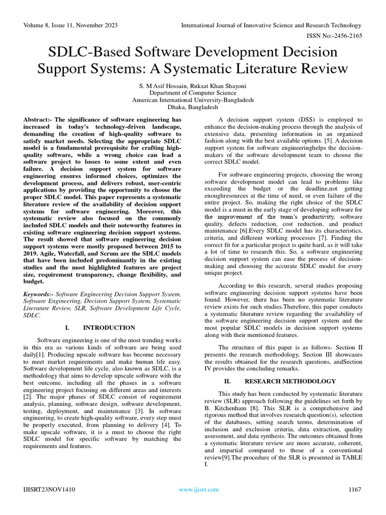 SDLC-Based Software Development Decision Support Systems: A Systematic ... SDLC-Based Software Development Decision Support Systems: A Systematic ...