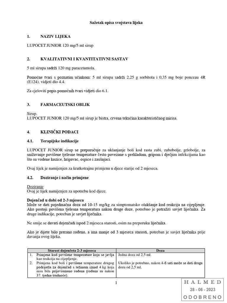 Lupocet Junior 120 MG 5 ML Sirup SPC | PDF