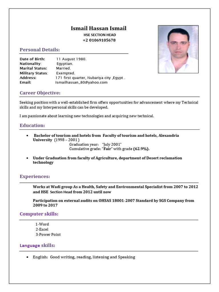 CV New - 2 | PDF | Occupational Safety And Health | Occupational Safety And Health Administration