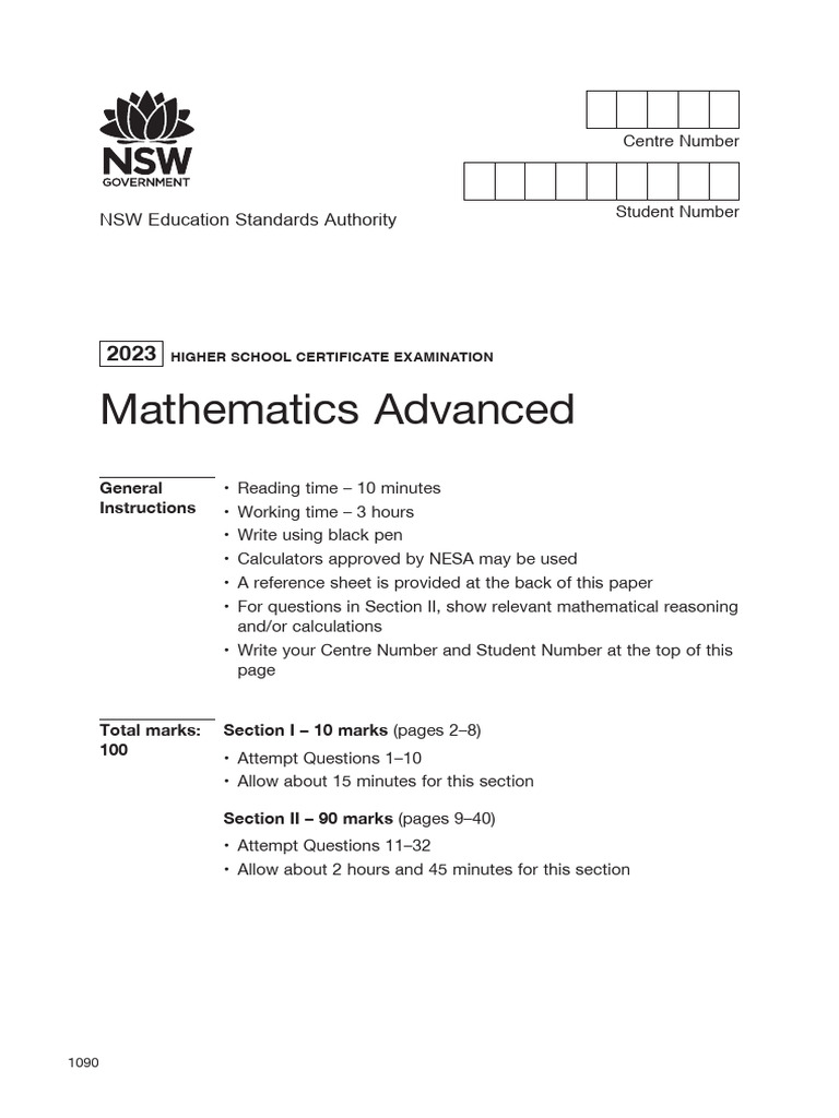 2023 HSC Maths Adv | PDF | Expected Value | Mathematics
