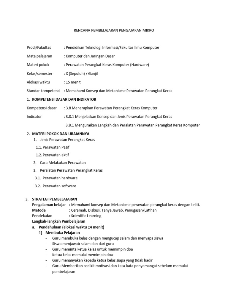 Rencana Pembelajaran Pengajaran Mikro - Muhammad Adzinul Hakim | PDF ...