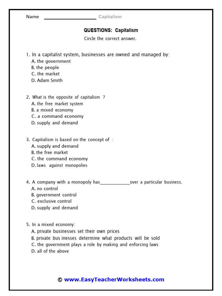 QUESTIONS: Capitalism: in A Capitalist System, Businesses Are Owned and ...